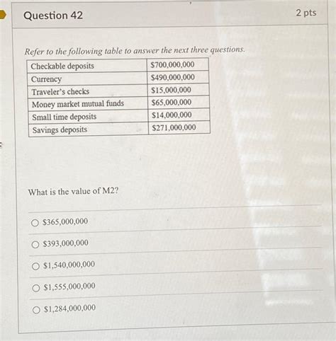 solved question 42 2 pts refer to the following table to