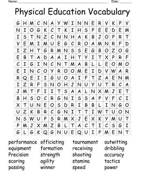 Physical Education Vocabulary Word Search Wordmint