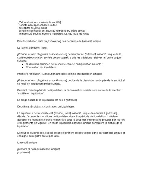 Modele Pv Dissolution Eurl Pdf Droit