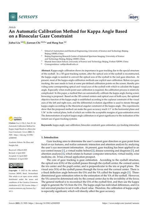 Pdf An Automatic Calibration Method For Kappa Angle Based On A Binocular Gaze Constraint