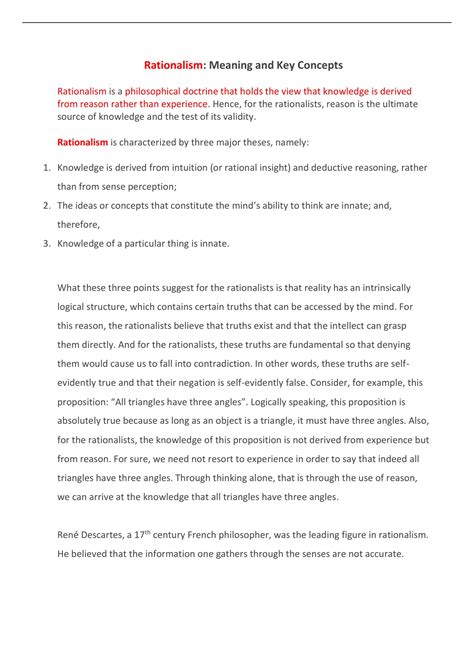 Rationalism Meaning And Key Concepts Modern Philosophy Stuvia Us