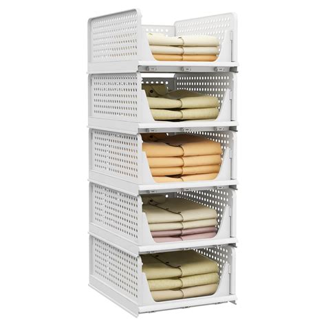 Pinkpum 5 Pack Stackable Plastic Storage Closet Organizers And Storage