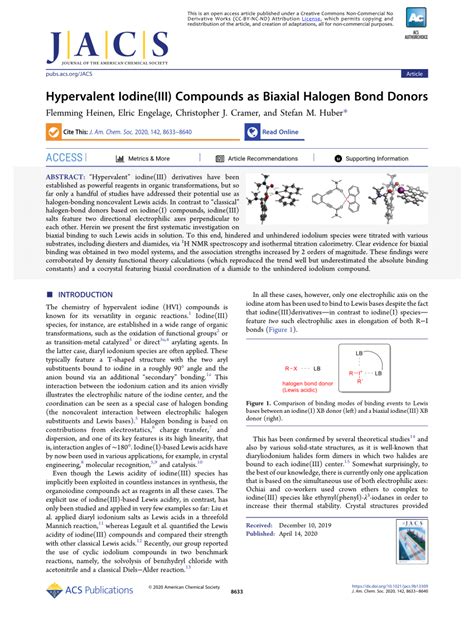 Pdf Hypervalent Iodineiii Compounds As Biaxial Halogen Bond Donors