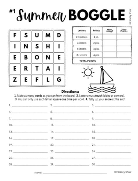 5 Summer Boggle Boards Literacy Word Game Activities Bulletin Board Letters