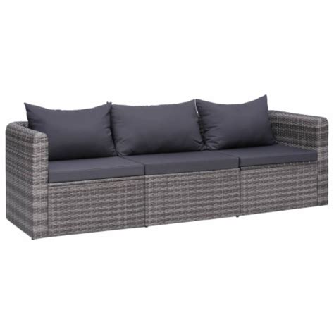 Vidaxl 3 Piece Garden Sofa Set With Cushions Gray Poly Rattan 1