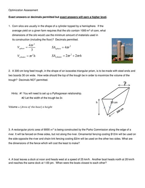 Optimization Assessment Optimization Assessment Exact Answers Or