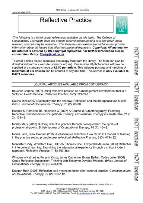 Reflective Practice College Of Occupational Therapists