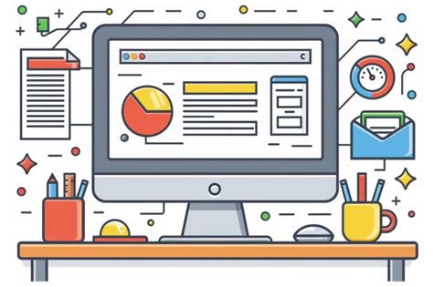 Vector Illustration Of A Desktop With Various Digital Tools And Charts Perfect For Business