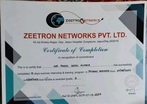 Im Sharing To Summer Internship Certificate For Python Phool Babu Kumar
