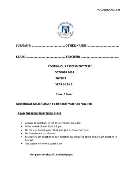 Year 10 Bk3 Cat 1 Pdf Force Pressure