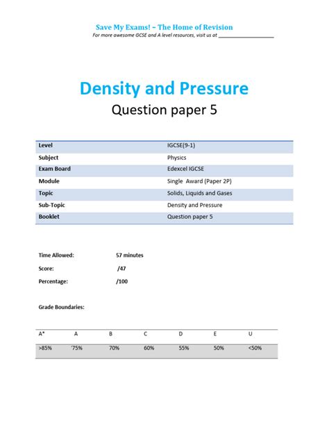 17 5 Density And Pressure 2p Edexcel Igcse Physics Qp Pdf Physical Chemistry Gases