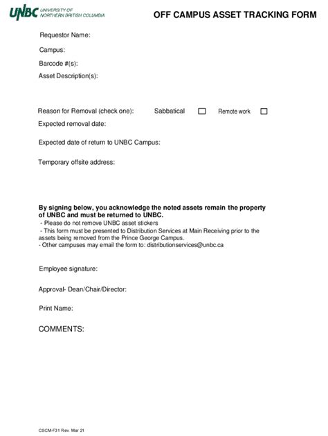 Fillable Online Off Campus Asset Tracking Form Fax Email Print Pdffiller