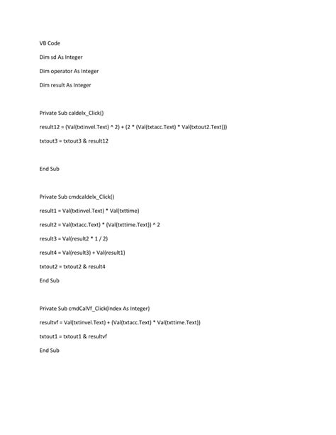 Vb Code For Physics Calculations