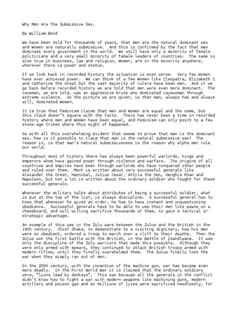 Why Men Are The Submissive Sex Pdf Matriarchy Patriarchy
