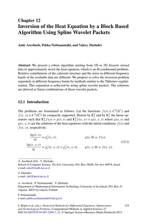 Pdf Inversion Of The Heat Equation By A Block Based Algorithm Using
