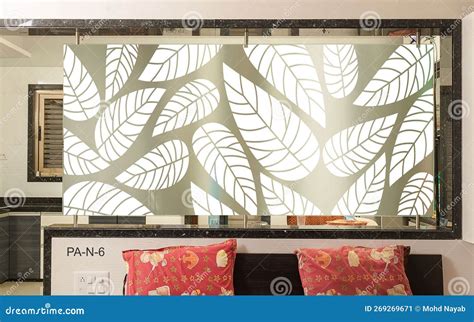 Kitchen Hall Partition Glass Colours Etching Nr Designing Stock