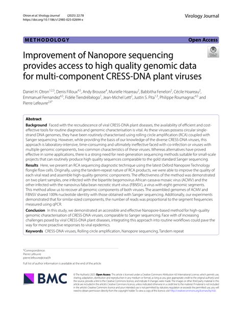 Pdf Improvement Of Nanopore Sequencing Provides Access To High