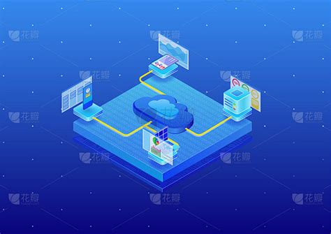 大数据和云计算的概念。对智能手机、笔记本等设备产生的数据进行数据分析。3d等距矢量插图在蓝色现代外观