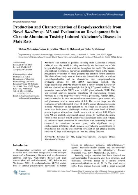 Pdf Production And Characterization Of Exopolysaccharide From Novel Bacillus Sp M3 And