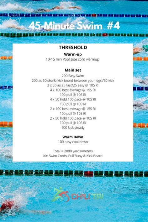 Threshold Swim Workout Session 4 45 Mins Workout Swimming Workout