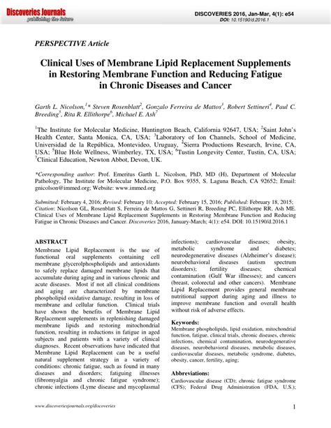 Pdf Clinical Uses Of Membrane Lipid Replacement Supplements In Restoring Membrane Function And