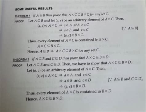 some useful resultstheorem 1 if a⊆b then prove that a×c⊆b×c for any set