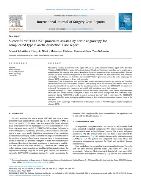 Pdf Successful “petticoat” Procedure Assisted By Aortic Angioscopy