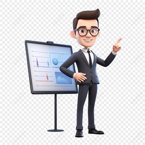 商人做演示文稿 3d 人物插圖商业图标png圖案素材免費下載，可愛卡通圖片，尺寸4096 × 4096px Lovepik