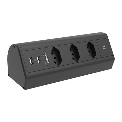 Caixa De Tomada Sobrepor Horizontal 3 Módulos De Tomada 2 Usb Preto