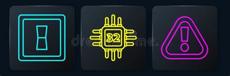 Set Line Electric Light Switch Exclamation Mark In Triangle And