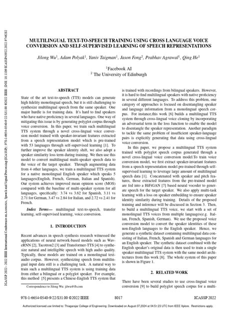 Multilingualtext To Speechtrainingusingcrosslanguagevoice