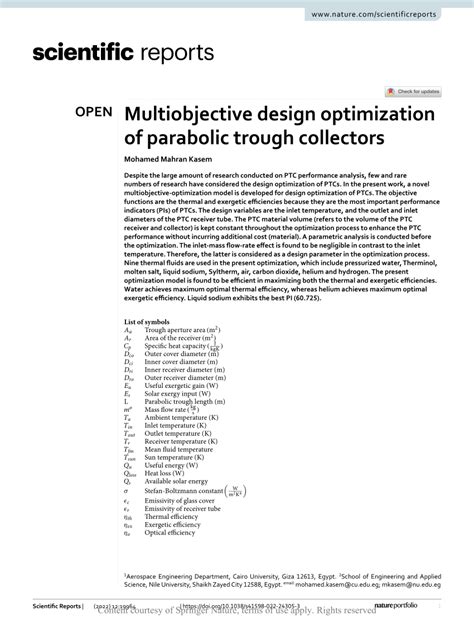 Pdf Multiobjective Design Optimization Of Parabolic Trough Collectors
