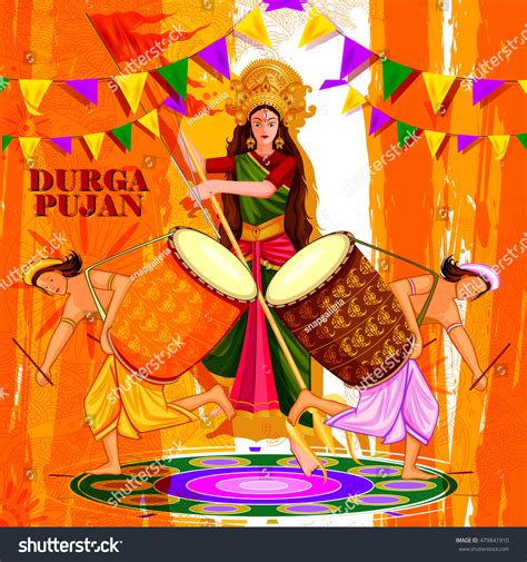 Easy Edit Vector Illustration Drummer Dhak Stock Vector Royalty Free