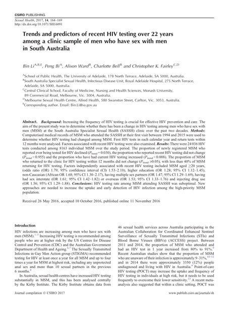Pdf Trends And Predictors Of Recent Hiv Testing Over 22 Years Among A