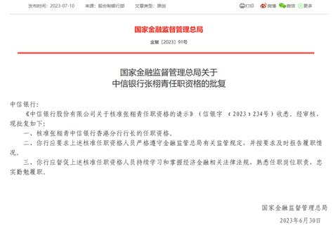 中信银行香港分行行长张栩青任职资格获批管理金融监督国家