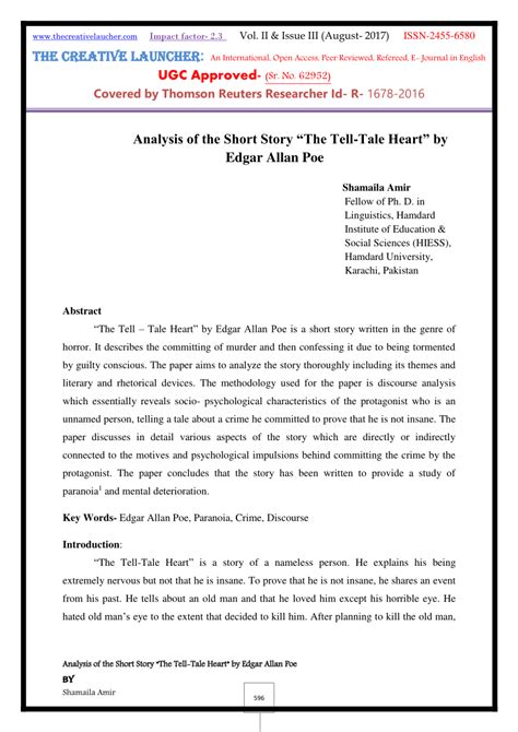 Pdf Analysis Of The Short Story The Tell Tale Heart By Edgar Allan Poe