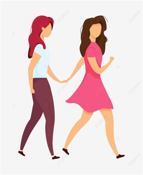 세미 플랫 컬러 벡터 문자를 걷는 여자 친구 배경 사람들 반 Png 일러스트 및 벡터 에 대한 무료 다운로드 Pngtree