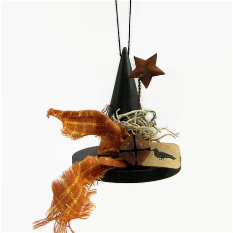 Black Witch Hat Ornament Wood Hat Halloween Decor Party Favor Primitive Witch Hat Etsy