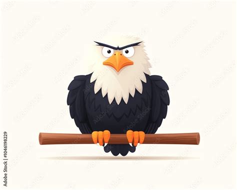 Cartoon Eagle With An Assertive Expression Perched On A Branch Stock Illustration Adobe Stock