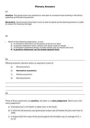 Positive Normative Statements Teaching Resources