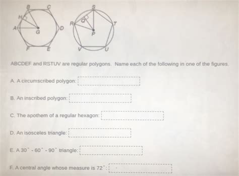 solved abcdef and rstuv are regular polygons name each of the following in one of the figures