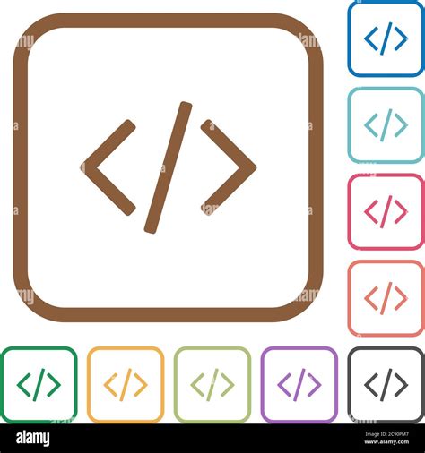 programming code simple icons in color rounded square frames on white