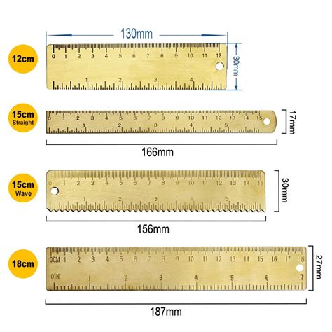 12cm 15cm 18cm Double Scale Vintage Metal Brass Copper Straight Ruler