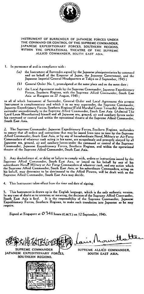 Roll Of Honour Overviews Japanese Surrender Document 12th September