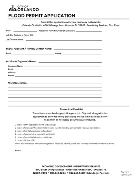 City Of Orlando Florida Flood Permit Application Fill Out Sign
