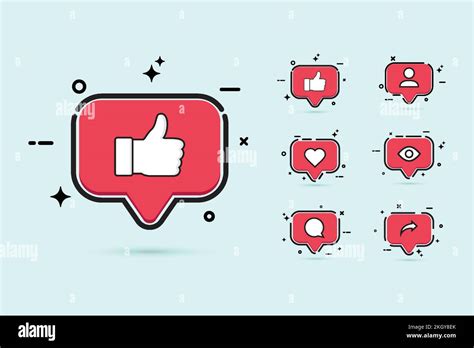 Social Media Button Set With Red Color Social Button With Like Love