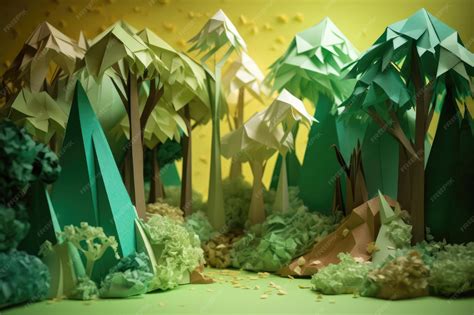 Premium Ai Image Green Origami Landscape With Trees And Greenery
