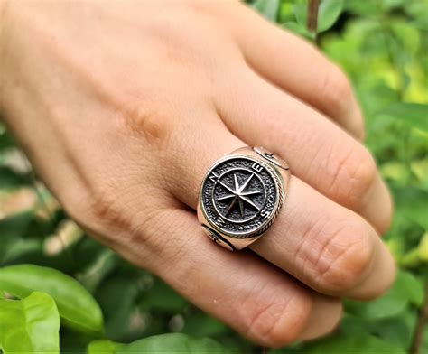 Wind Rose Compass Ring 925 Sterling Silver Anchor Nautical Sun Etsy