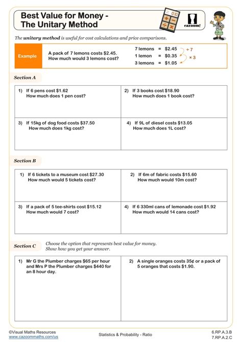 Best Value For Money The Unitary Method Worksheet Fun And Engaging