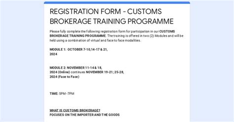 Registration Form Customs Brokerage Training Programme Grenada Investment Development